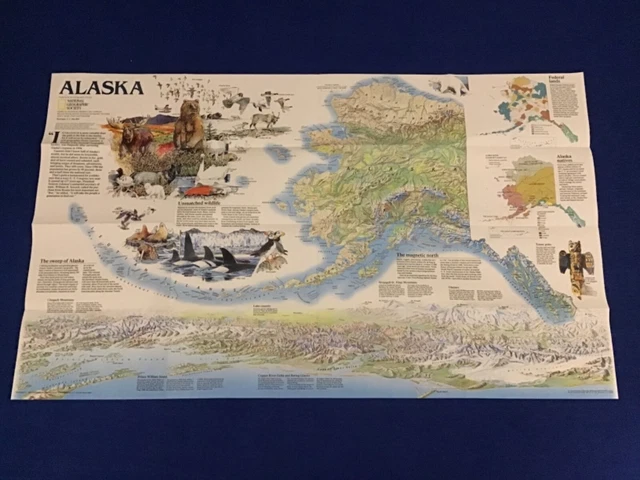 ALASKA LARGE WALL MAP PHYSICAL & POLITICAL National Geographic May 1994 ...