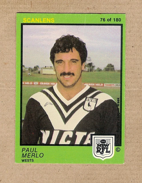 1982 WESTERN Suburbs Magpies Scanlens Rugby League Card #76 Paul Merlo ...