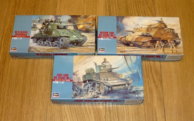SET OF 3 Hasegawa 1/72 scale WW2 armour - Stuart, Grant, Sherman - kits ...