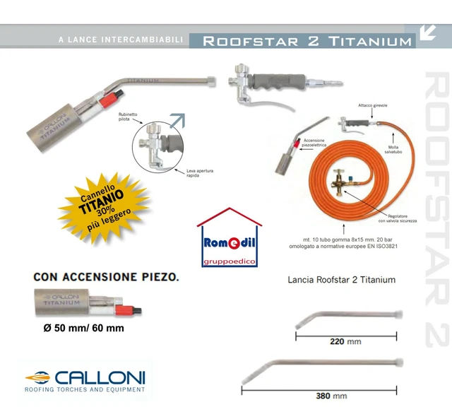 KIT CANNELLO PROFESSIONALE bruciatore per guaina Roofstar 2 TITANIO ...