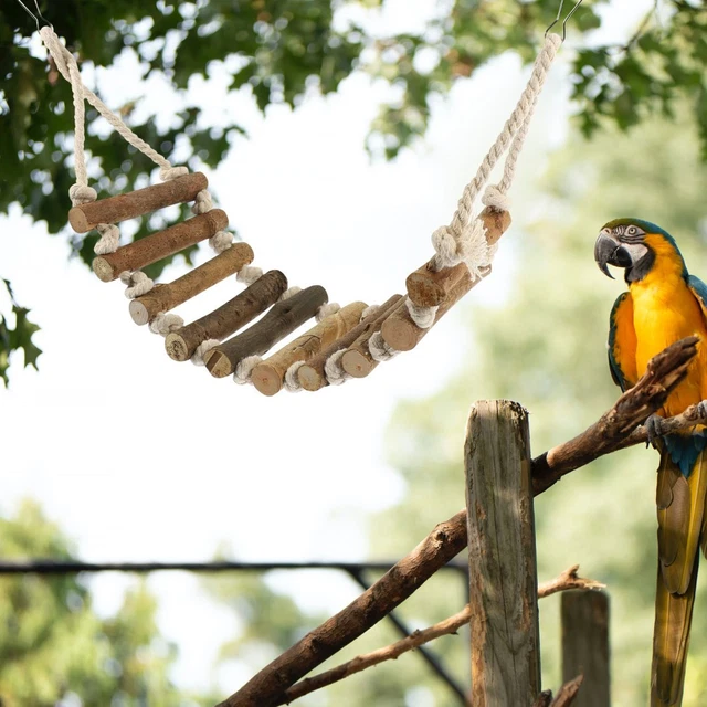 BIRD CAGE LADDER Parrot Bridge Heavy Duty Wood Pet Climbing Parakeet ...