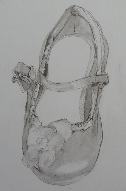 ORIGINAL SMALL PENCIL drawing sketch of a girls child's buckle shoe ...