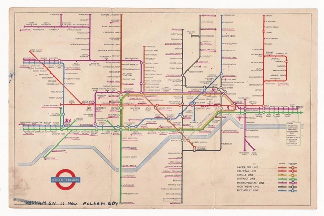 1951 - LONDON UNDERGROUND TUBE MAP by BECK_Diagram of Lines/Interchange ...