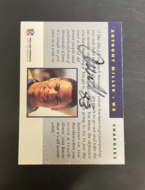 1991 NFL PRO Line portraits ANTHONY MILLER auto autographe chargeurs ...