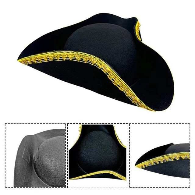 PIRATE HAT WITH Gold Trim Halloween Costume Cosplay Accessory For Adult ...