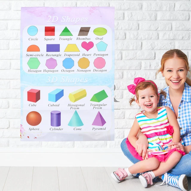 CHILDREN WALL CHART 2D and 3D Shapes Chart Wall Map for Nursery Home ...