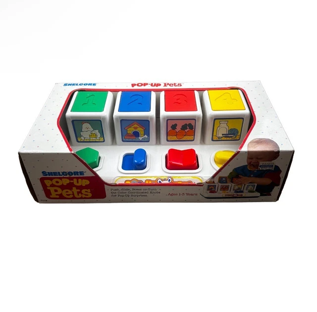VINTAGE SHELCORE 1991 Pop Up Pets Toy Farm Activity Baby Toddler New In ...