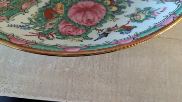 ANTIQUE CHINESE FAMILLE Rose Medallion Porcelain 12" Round Platter Hong ...