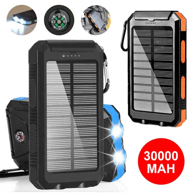 30000MAH PORTABLE SOLAR Panel 2USB External Battery Power LED Bank Pack ...