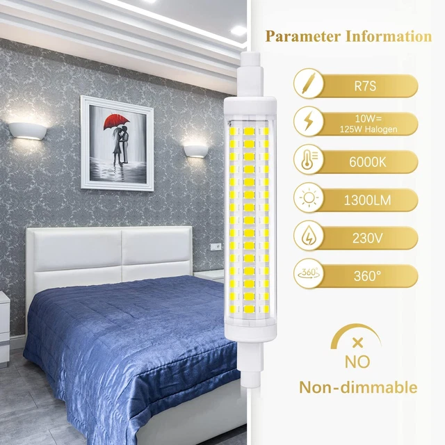 DICUNO AMPOULE LED R7s 118mm Non-dimmable Blanc froid 6000K 10W équivalent 12... EUR 30,66 ...