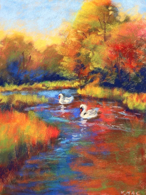AUTUMN PAINTING ORIGINAL Landscape signed Fall treemallow Artwork 15x12 ...