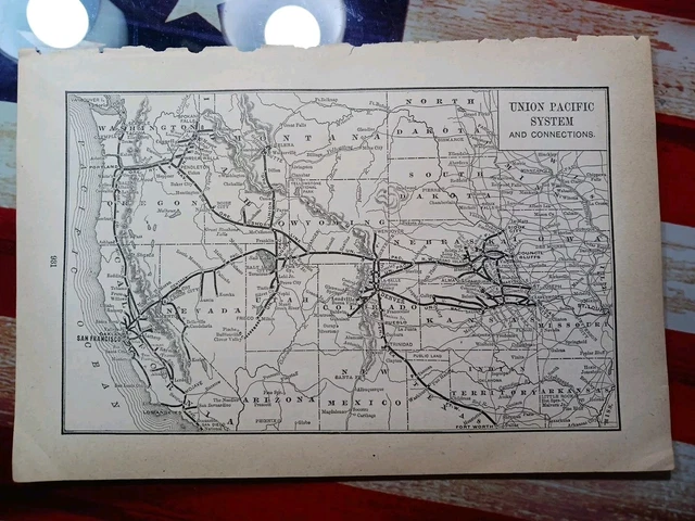 1890 RAILROAD ROUTE map UNION PACIFIC SYSTEM All Train Lines And ...