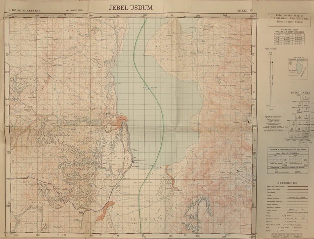 1940S PALESTINE ISRAEL JEBEL USDUM Mount Sodom Map Dead Sea Jordan £25. ...