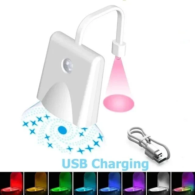 RECHARGEABLE TOILET BOWL Night Light 16 Color LED USB-C PIR Sensor ...