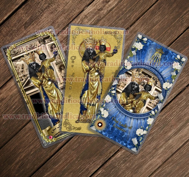 OUR LADY OF Loreto laminated Catholic Holy Cards. Statue of Mary ...