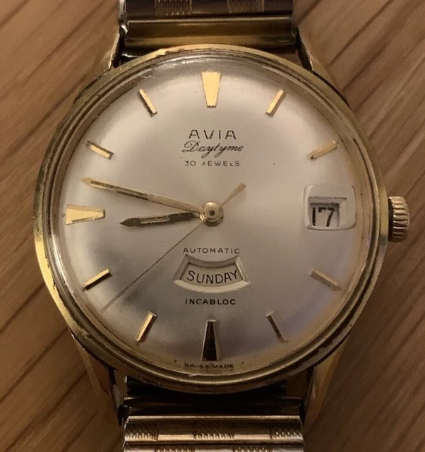 VINTAGE AVIA DAYTYME Automatic Day & Date Swiss Watch 30 Jewels Working ...