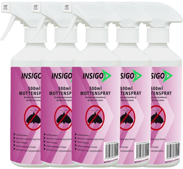 INSIGO 5X500ML MOTTENSCHUTZ Spray Mittel gegen Motten Kleidermotten ...