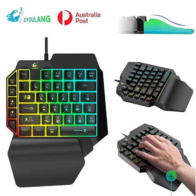 ZIYOULANG ONE HANDED Gaming Keyboard Left Hand Mechanical Backlit RGB ...