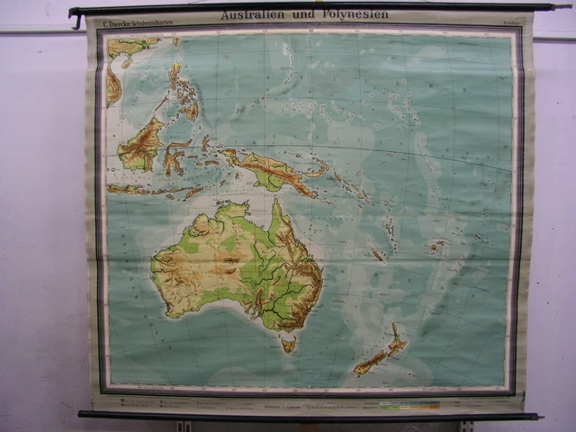 SCHOOL WALL MAP Chart Roll Australia Polynesia 175x158 1955 $96.34 ...