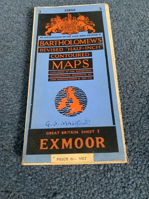 VINTAGE BARTHOLEMEW'S REVISED "half-inch" contoured maps Sheet 3 Exmoor ...