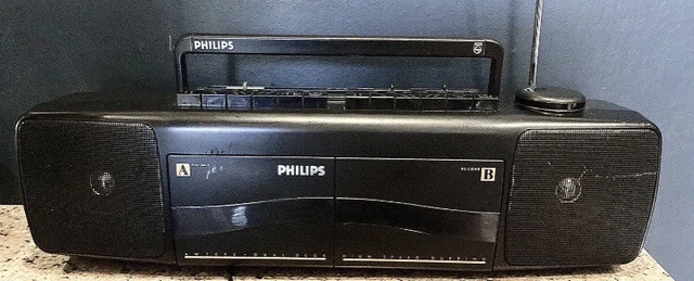 PHILIPS AW7092 BOOMBOX double pont cassette enregistreur doublage radio ...