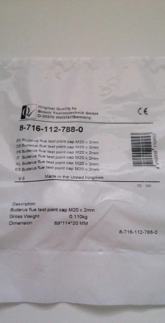 WORCESTER BOSCH FLUE test point cap 87161127880 £8.50 - PicClick UK