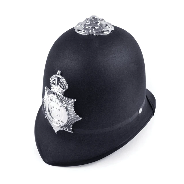 ADULTES POLICE CASQUE Rigide Plastique Flic Policier Cuivre Bobby ...