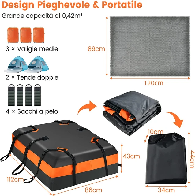 BORSA DA TETTO per Auto 424L, Box Tetto Auto per Bagagli Impermeabile ...
