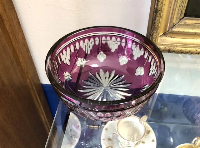 COUPE CRISTAL TAILLÉ doublé violet VAL SAINT LAMBERT 15cm Overlay ...