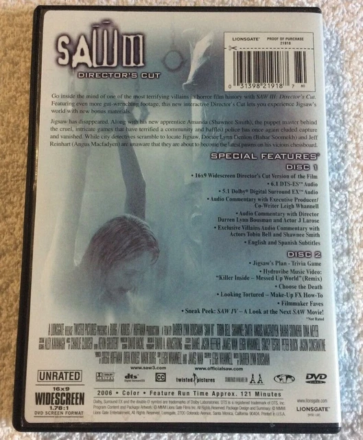 SAW III - Director's Cut DVD - 2 Disc Set - Widescreen $8.77 - PicClick CA