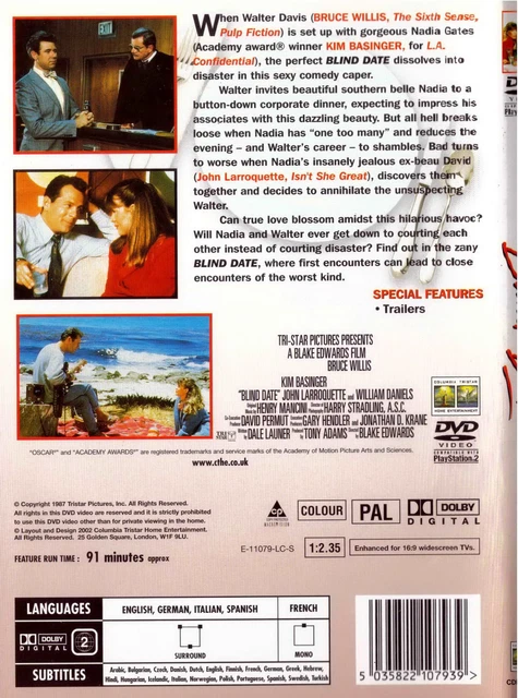BLIND DATE (KIM Basinger, Bruce Willis, John Larroquette) ,R2 DVD $22.78 - PicClick AU