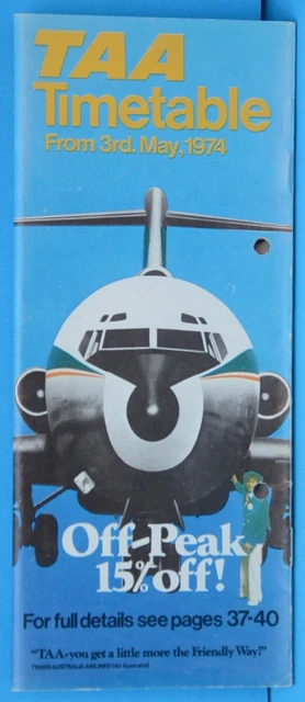 TAA TIMETABLE MAY 1974 Trans-Australia Airlines - time table Johnny ...