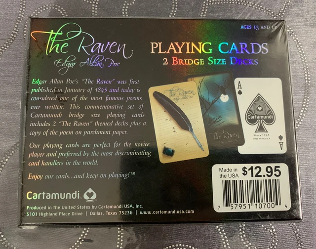 THE RAVEN EDGAR Allan Poe 2x Bridge Size Decks Playing Cards Cartamundi ...