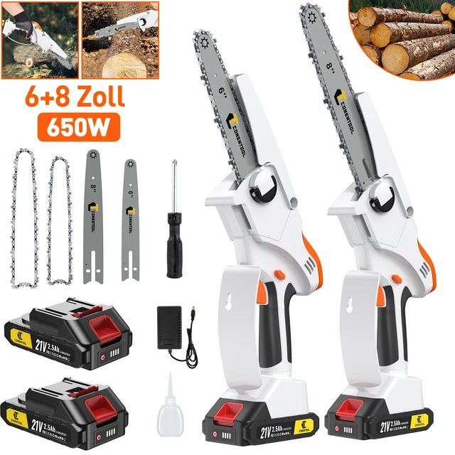 AKKU KETTENSÄGE 6+8 Zoll Mini Elektro Kettensägen Handkettensäge Mit 2 Akkus DE EUR 39,99 ...
