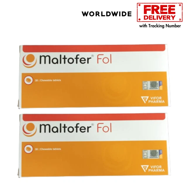 2X TABLETAS MASTICABLES Maltofer Fol Años 30 Deficiencia de Hierro ...