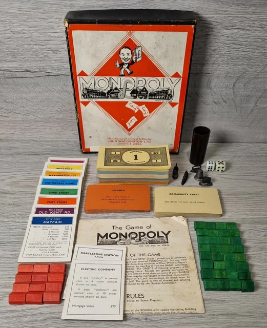 VINTAGE MONOPOLY SET Pieces Black Box No Board 1940s £11.99 - PicClick UK