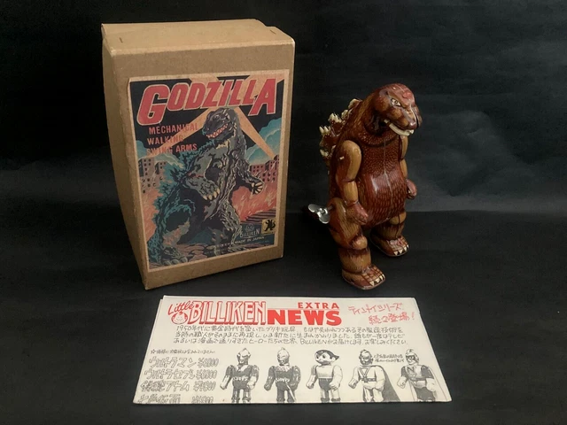 VINTAGE MINT GODZILLA Brown Wind Up Tin Toy Billiken Shokai 1990s Made ...