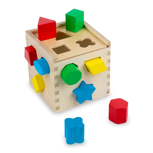 SHAPE SORTING CUBE Classic Wooden Sorter Toy 12 Piece Playset - Melissa ...