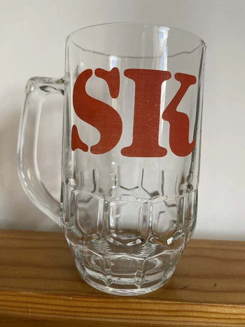 VINTAGE SKOL ONE Pint Handled Beer Glass - Etched Crown Mark - Home Bar ...