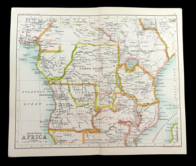 MAP OF EQUATORIAL Africa Congo Loanda Angola European Colonies Antique ...