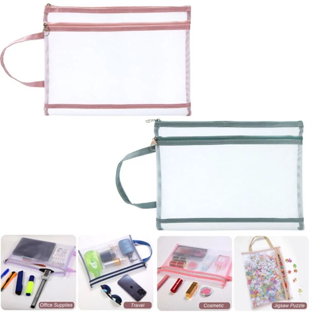 PORTABLE A4 FILE Bag Transparent Data Storage Bag New Mesh Zipper Pouch ...