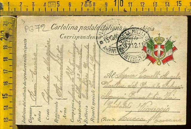 PRIMA GUERRA FRANCHIGIA Posta Militare x Viareggio Lucca pg 072 EUR 3 ...