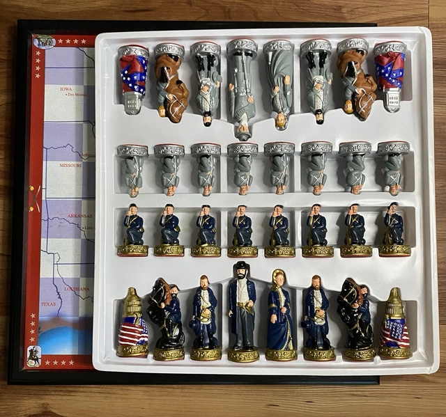VINTAGE AMERICAN Civil War Chess Set With Battle Board Map Resin ...