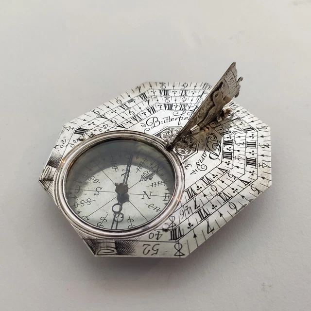 RARE CADRAN SOLAIRE argent, XVIIIe siècle Butterfield. Instrument ...