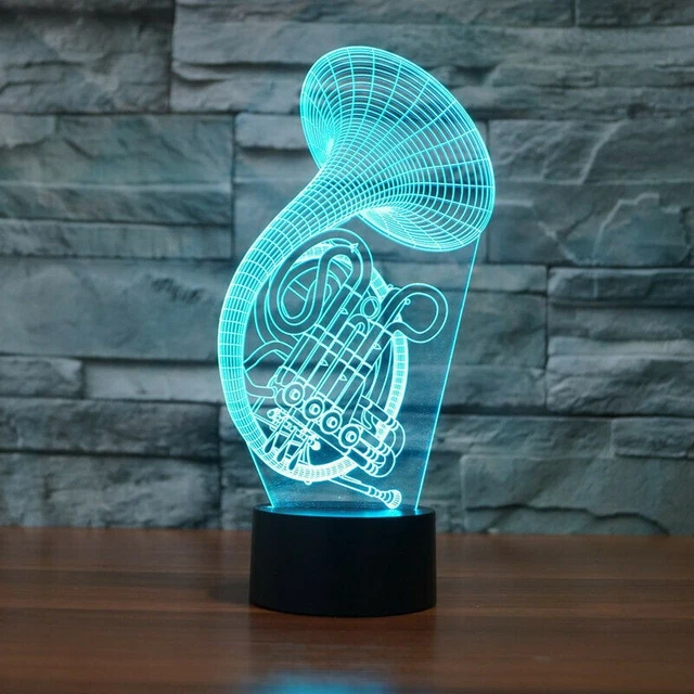 DC 5V 3D Night Light Acrylic LED French Horn Home Decor Touch Switch ...