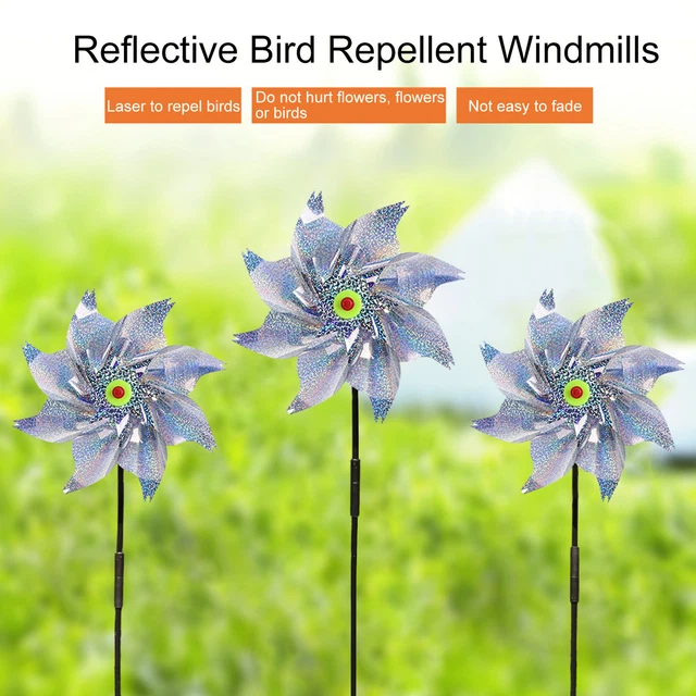REFLECTIVE WIND SPINNER Bird Deterrent Pinwheels Repellent Blinder ...