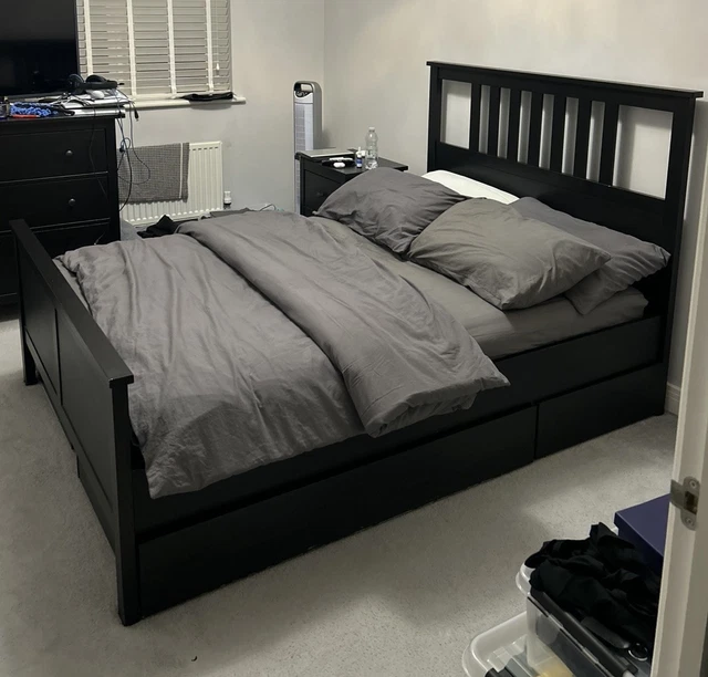 IKEA HEMNES DOUBLE Bed frame With Mattress And 4 storage boxes, Brown ...