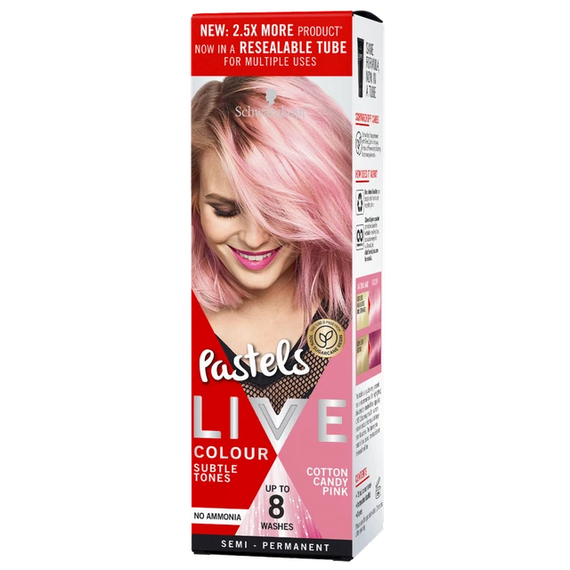 SCHWARZKOPF LIVE COLOUR Pastels 75mL - Cotton Candy Pink NEW 2.5X MORE ...