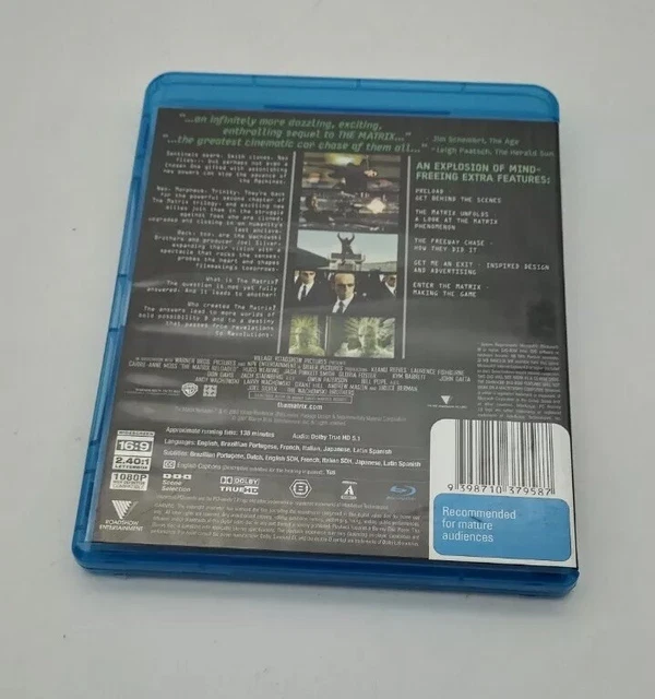 MATRIX RELOADED BLU-RAY 2003 Wachowski Keanu Reeves Laurence Fishburne ...