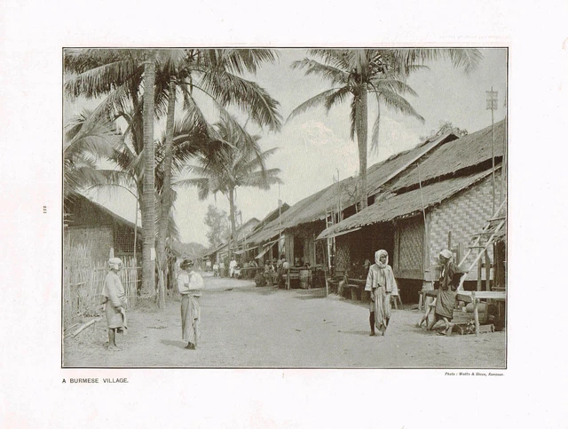 BURMESE VILLAGE STREET Upper Burma Myanmar Antique Picture Print 1906 ...